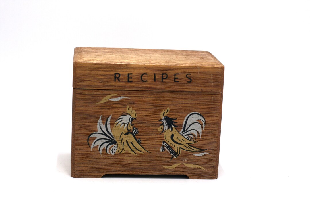 Vintage Wood Recipe Box With Roosters Made in Japan - Etsy