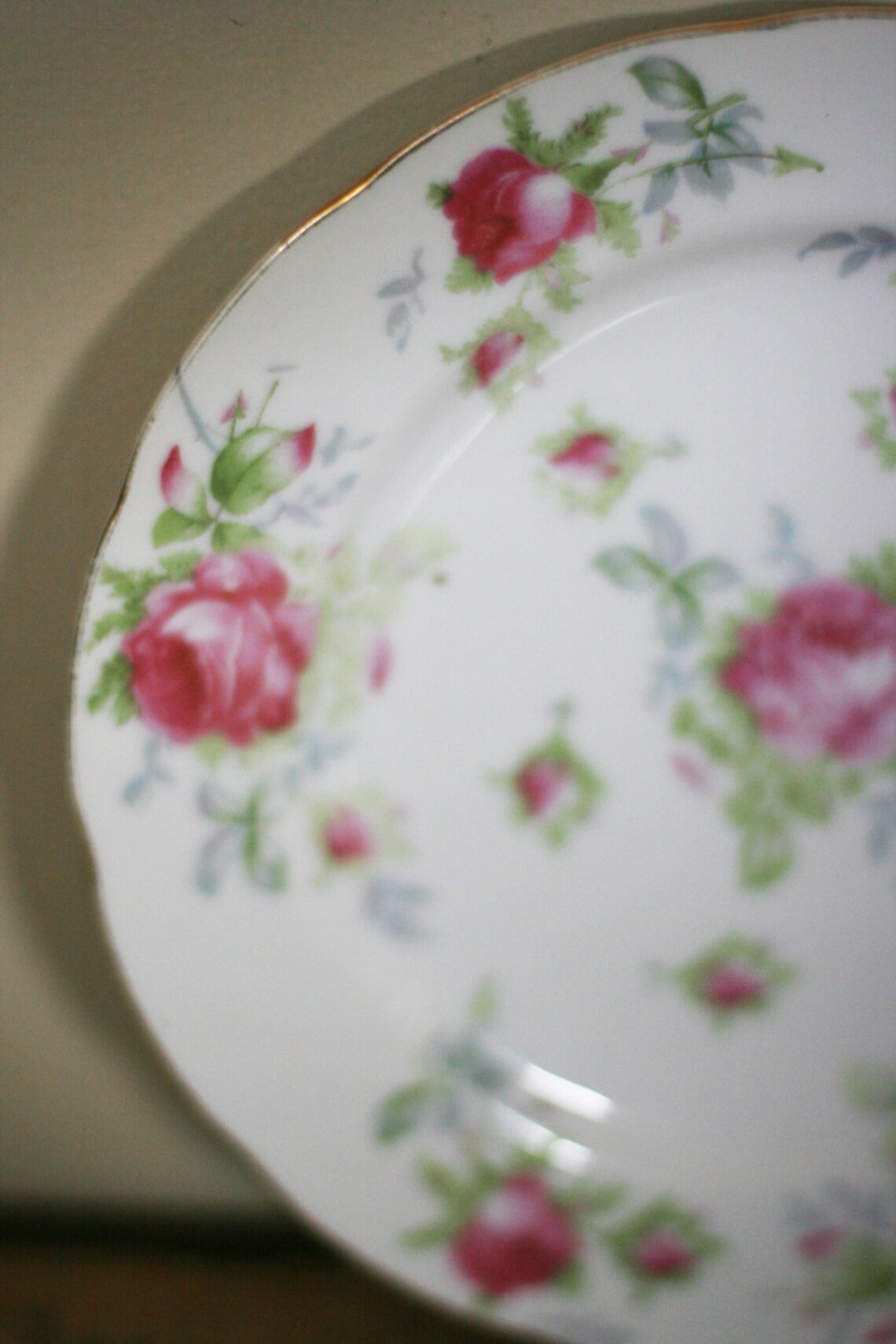 Vintage lefton hand painted rose luncheon plate with scalloped | Etsy