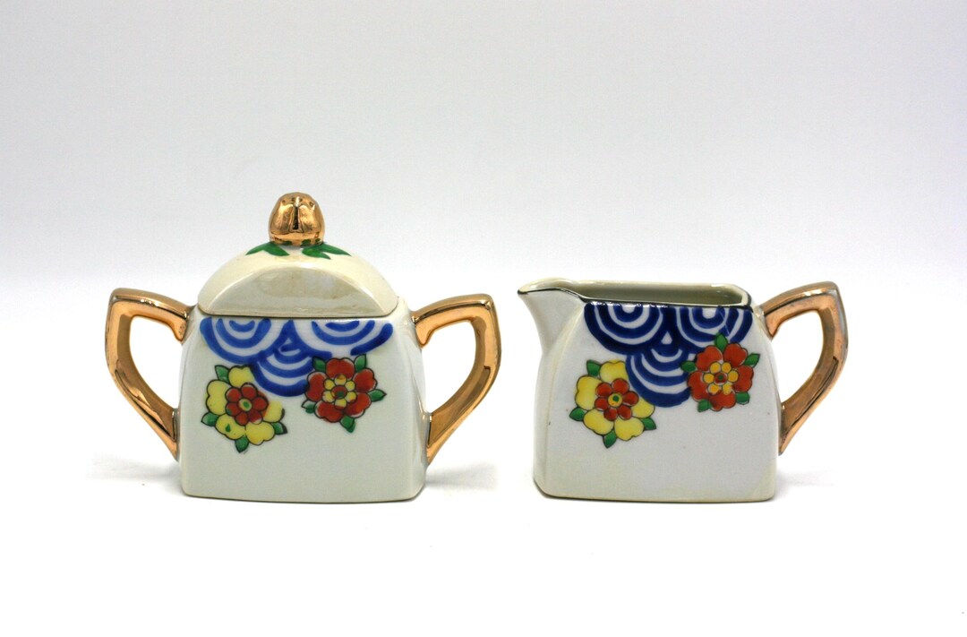 Vintage Art Deco Cream and Sugar Set Made in Japan - Etsy