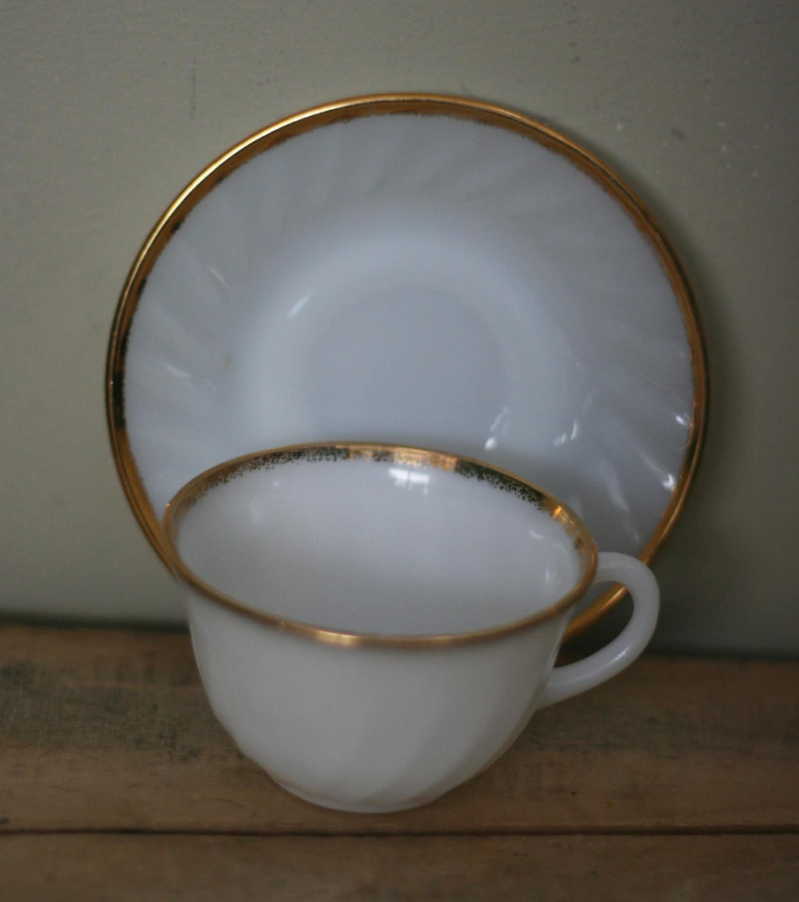 Vintage Fire King Cup and Saucer White With Gold Trim - Etsy