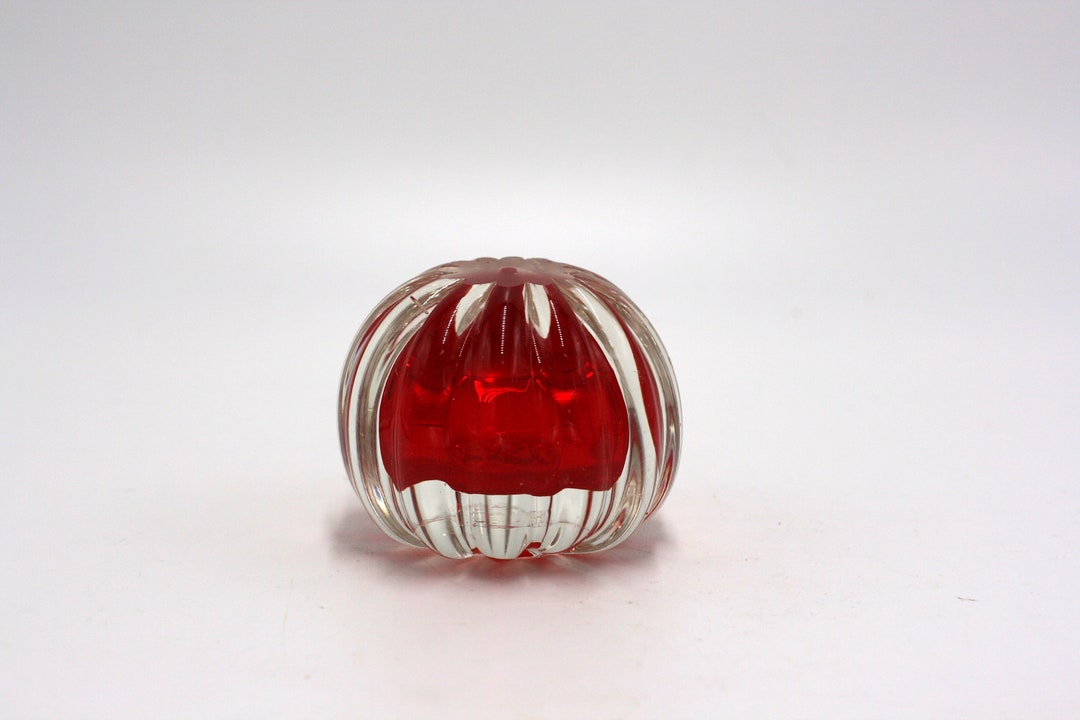 Vintage Clear Glass With Red Paperweight - Etsy