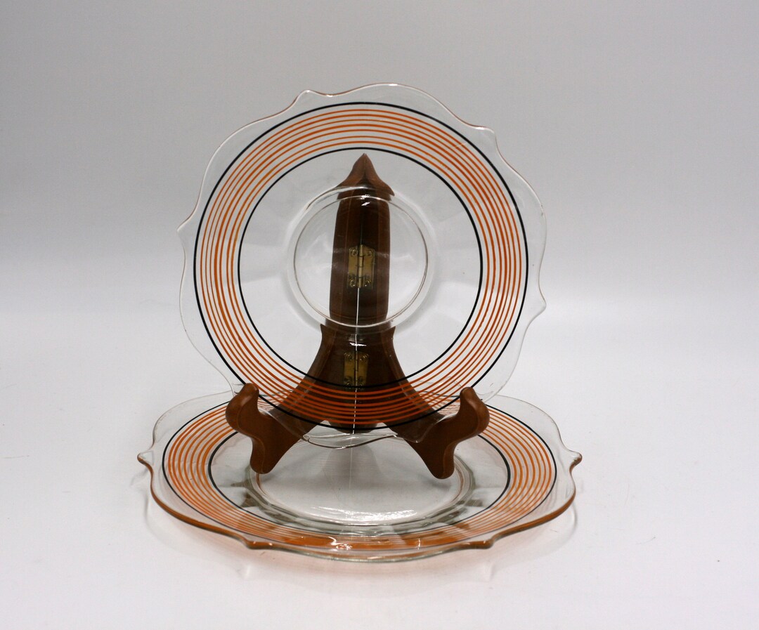 Vintage Glass Plates With Orange and Black Stipes - Etsy