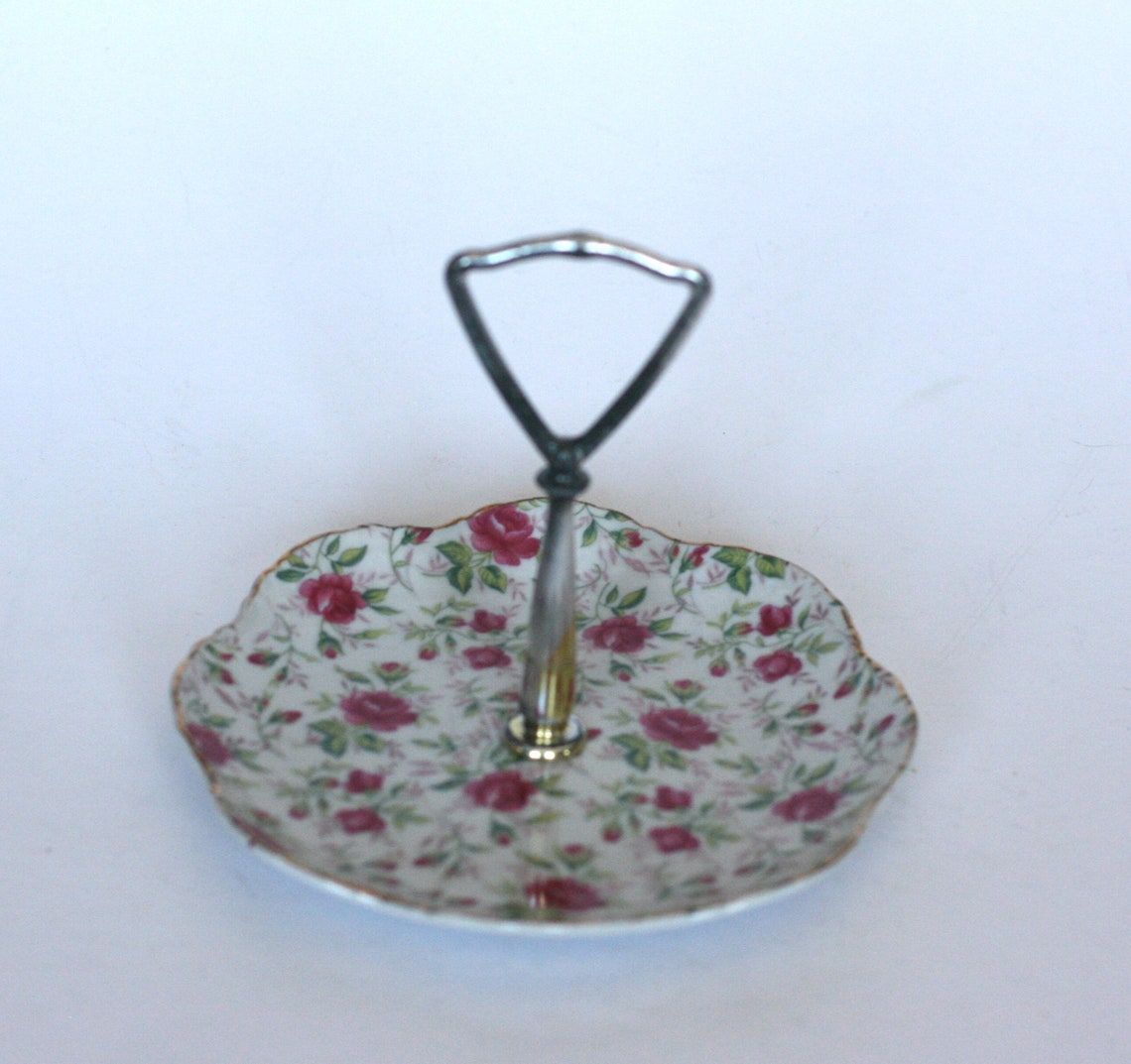 Vintage Lefton Rose Bon Bon Plate With Handle Hand Painted Made in ...