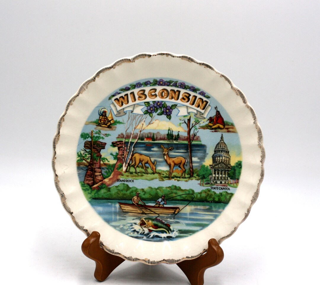 Vintage Wisconsin Souvenir Plate - Etsy