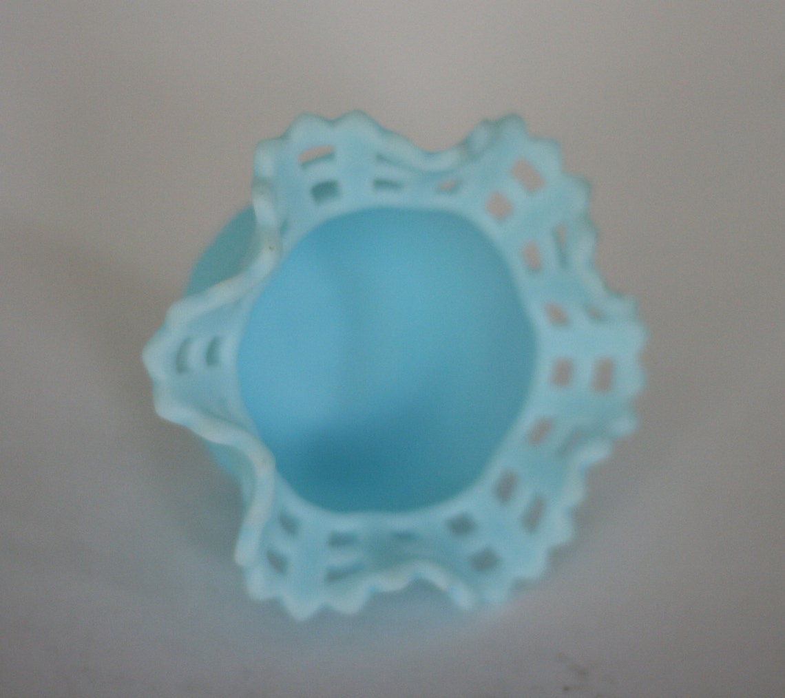 Vintage Fenton Blue Ruffled Vase Dish - Etsy