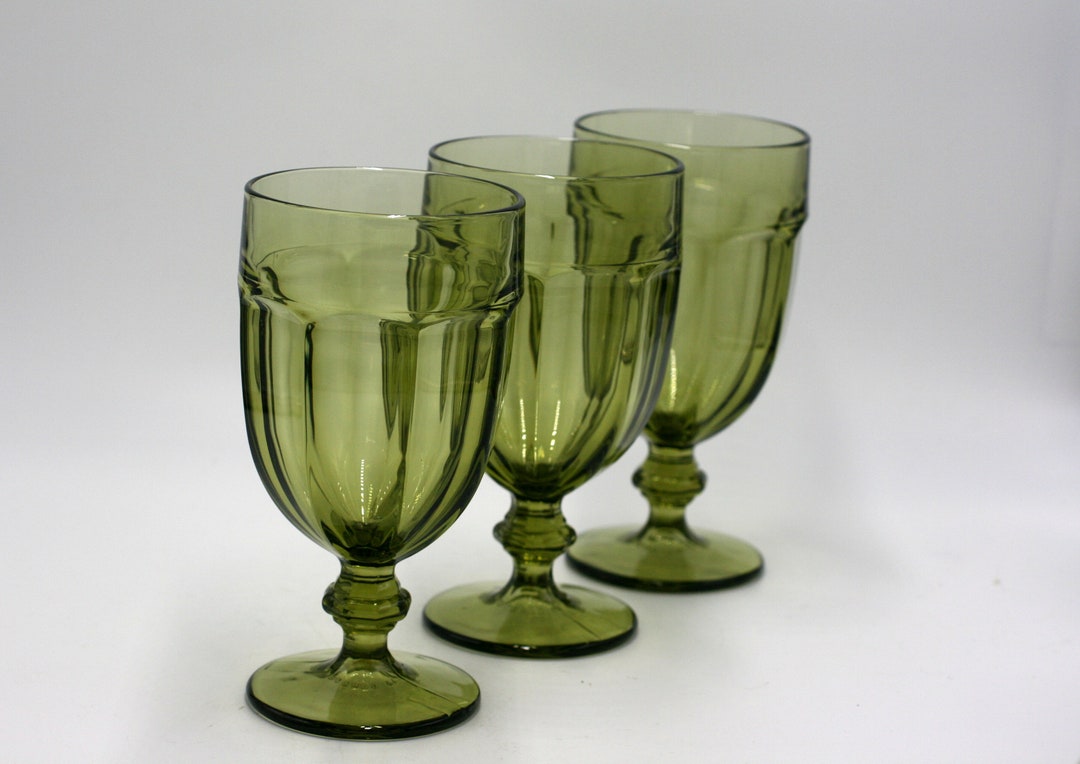 Vintage Libbey Duratuff Green Goblets Set of Three - Etsy