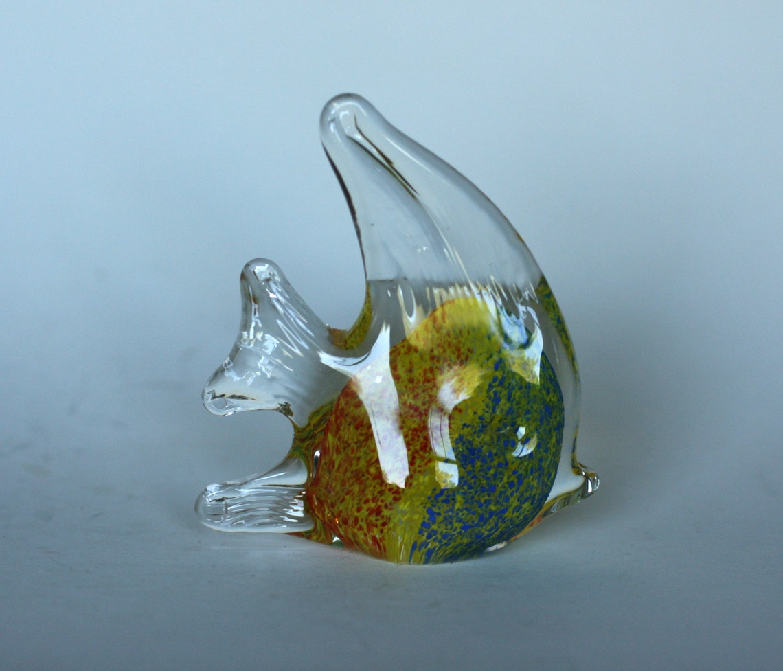 Vintage Art Glass Angel Fish in Yellow Blue and Red - Etsy