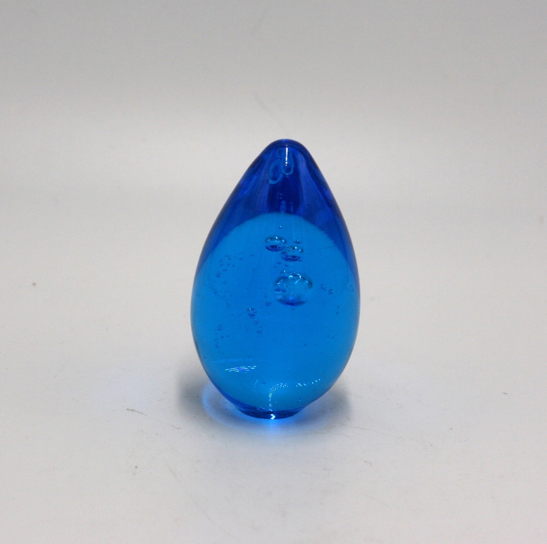 Vintage Blue Bubble Glass Paperweight - Etsy