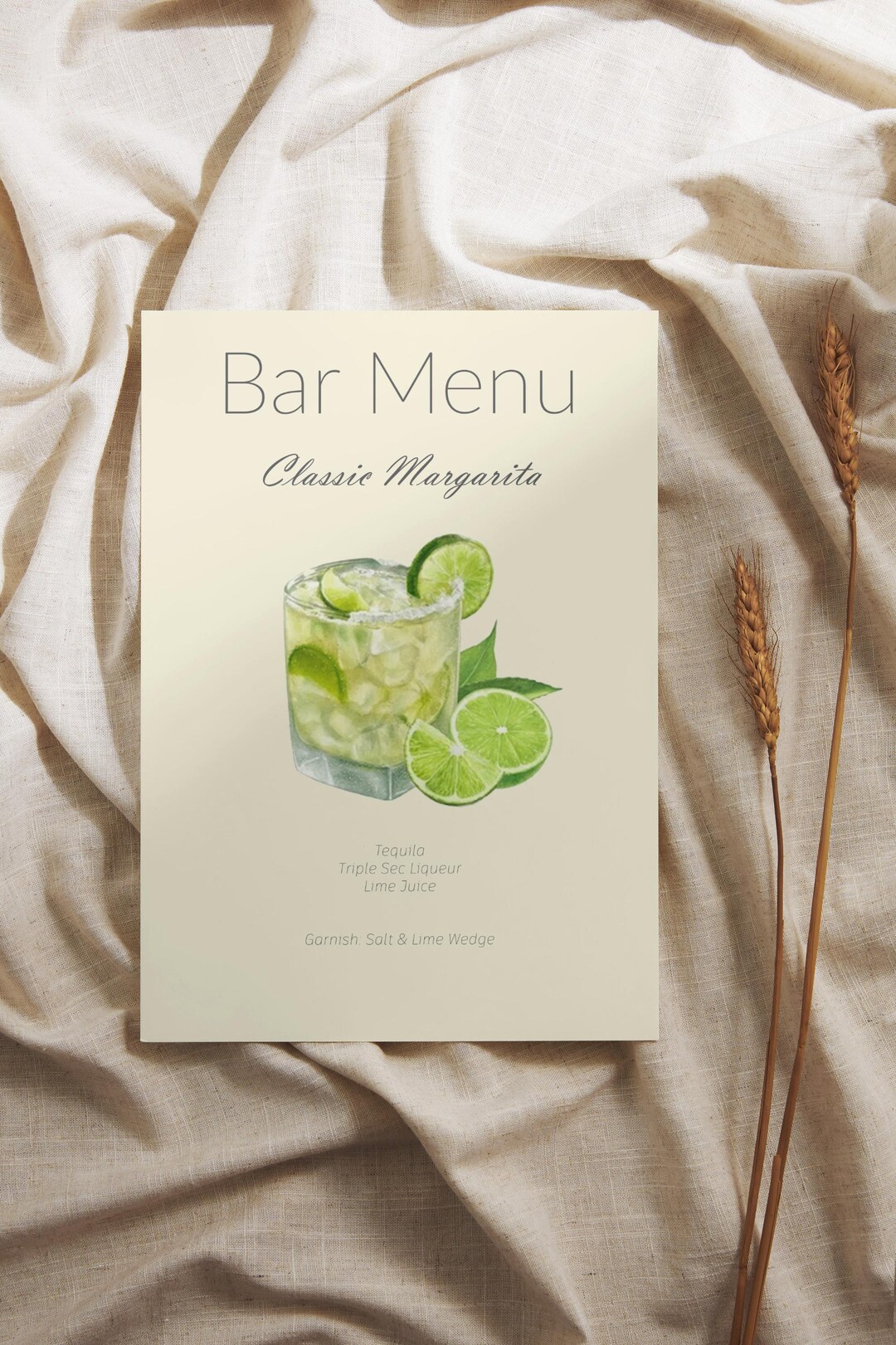 Margarita Menu, Recipe Card, Cocktail Recipe Card Printable, Printable ...