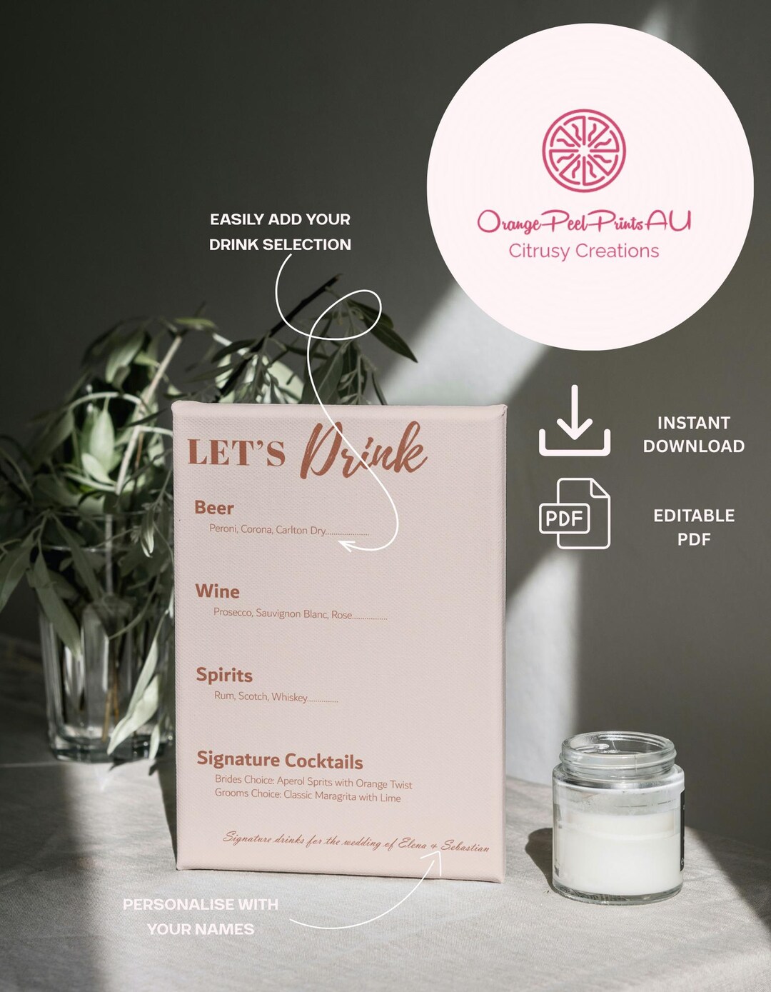 Editable Wedding Drinks Menu | Printable Bar Sign | Custom Wedding ...