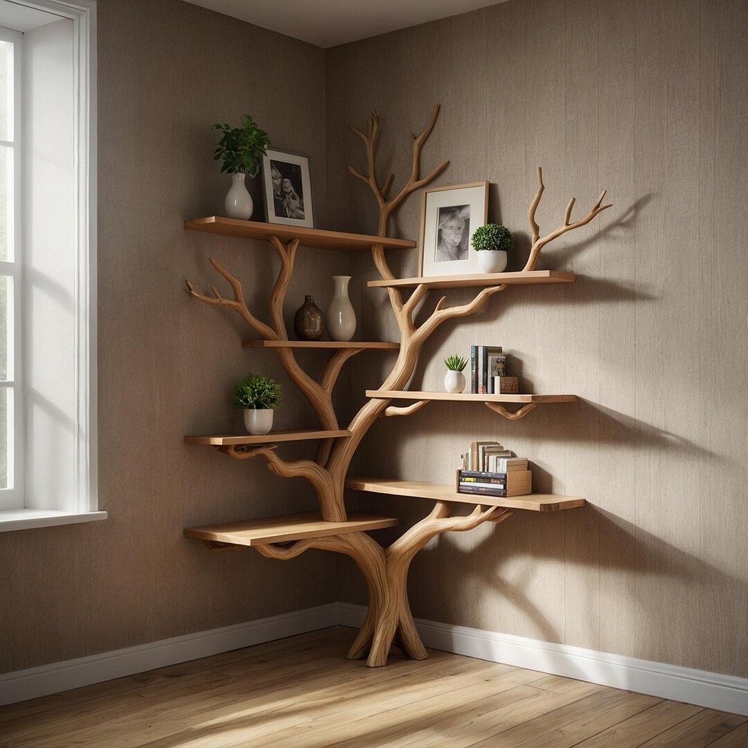 Corner Tree Bookshelf Driftwood Real Branch Bookshelf Solid Wood Branch ...