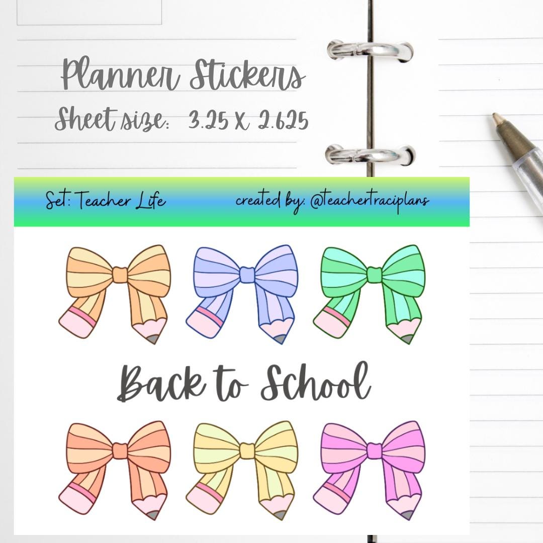 Teacher Life Planner Stickers, Pencil Bows, Back to School (3.25x2.625 ...