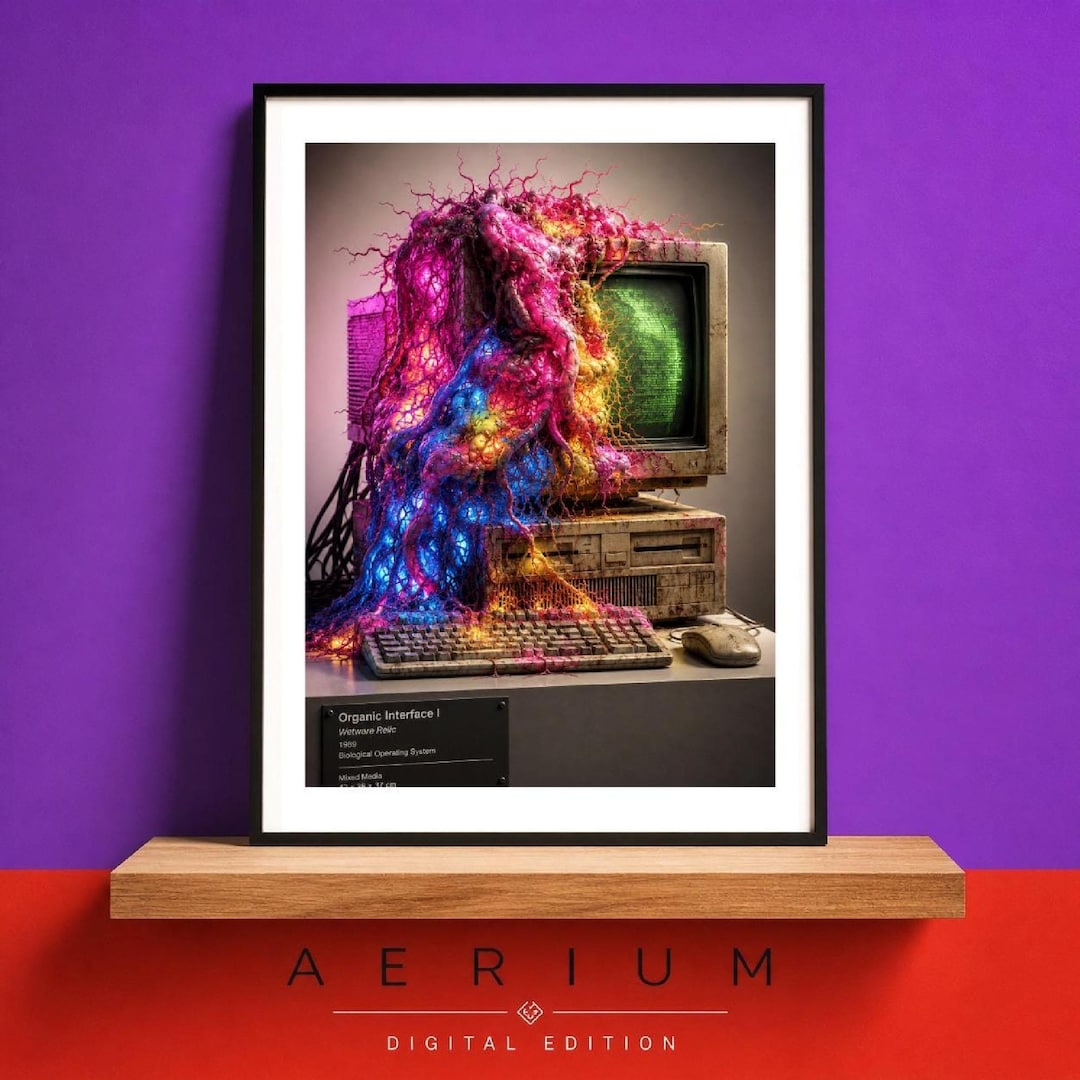 Retro Computer Art Print, Bio Horror Synthwave Neon Wall Decor (digital ...