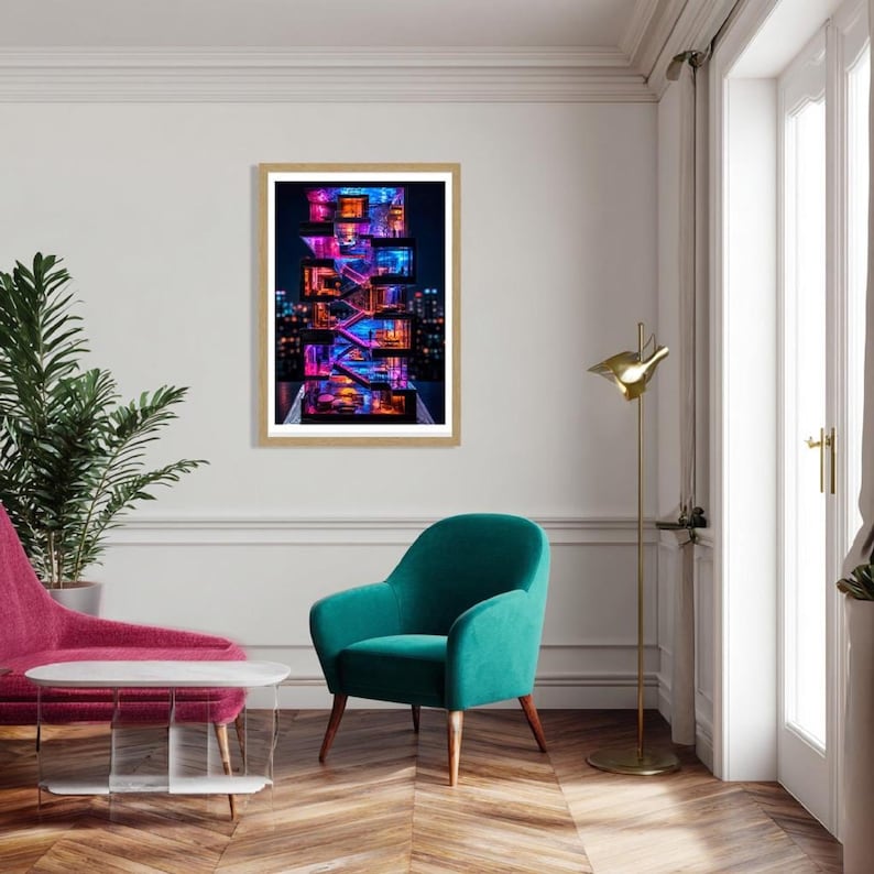 Architecture Printable | Pastel Nightscape Glass Tower Cyberpunk City ...