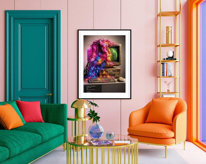 Retro Computer Art Print, Bio Horror Synthwave Neon Wall Decor (digital ...
