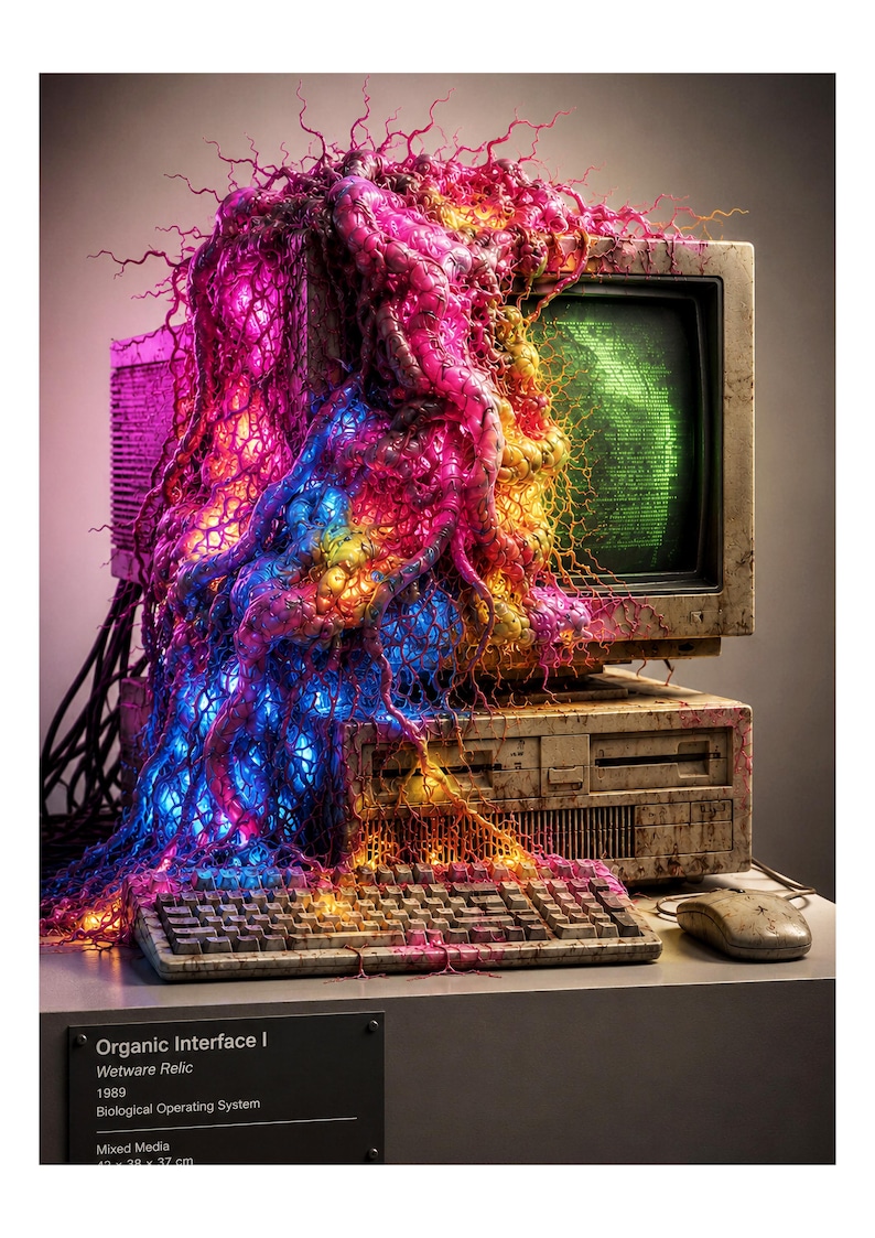 Retro Computer Art Print, Bio Horror Synthwave Neon Wall Decor (digital ...