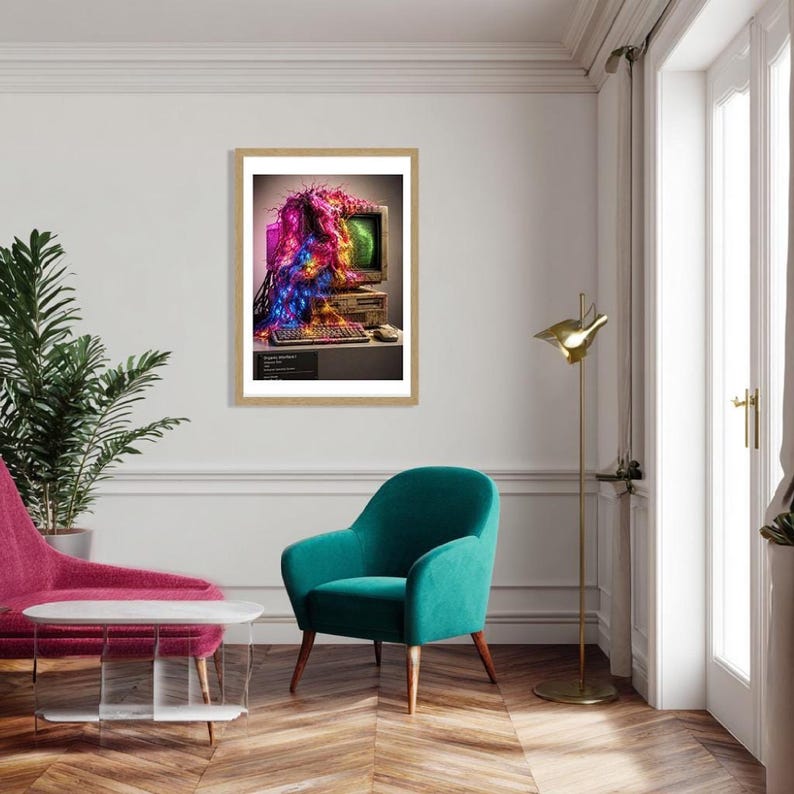 Retro Computer Art Print, Bio Horror Synthwave Neon Wall Decor (digital ...