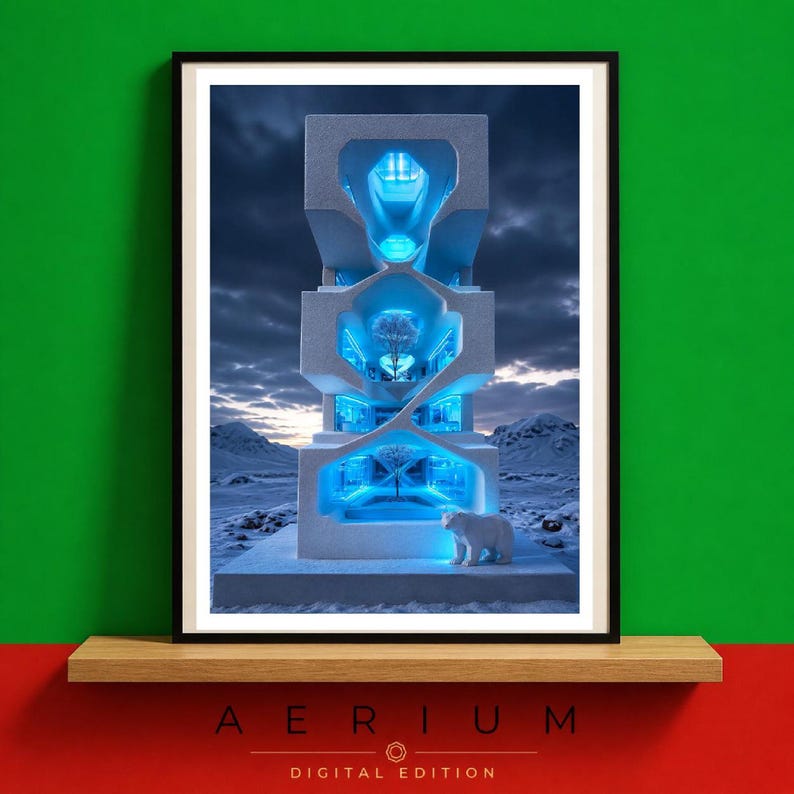 Winter Printable Art | Polar Sanctuary Arctic Futurist Habitat Cyan ...