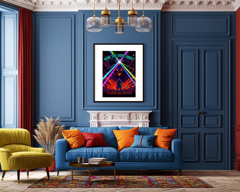 Warrior Printable Poster | Now the Gods Await Dark Fantasy Neon Sci-fi ...