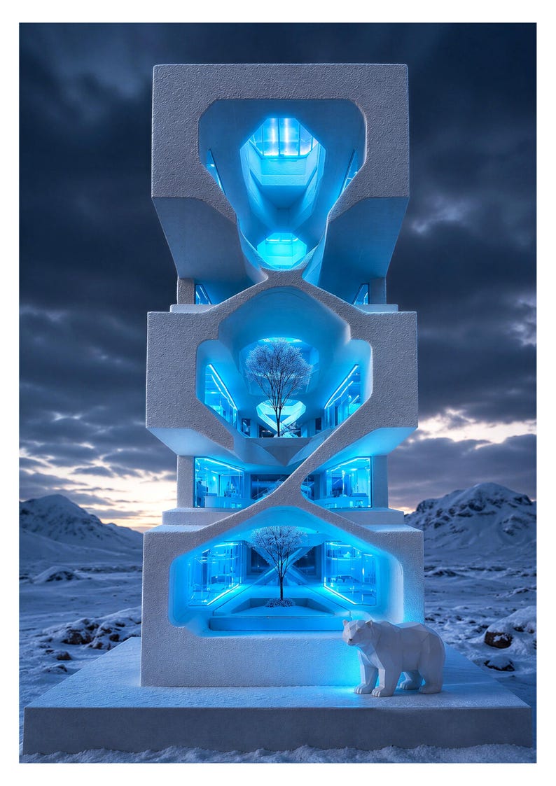 Winter Printable Art | Polar Sanctuary Arctic Futurist Habitat Cyan ...