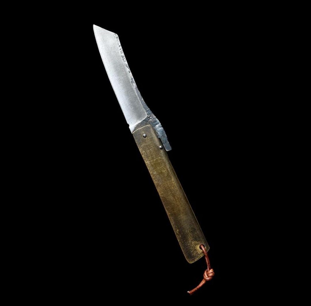 "piedmontese Higo" Folding Knife With Folded Brass Sheet Metal Handle ...