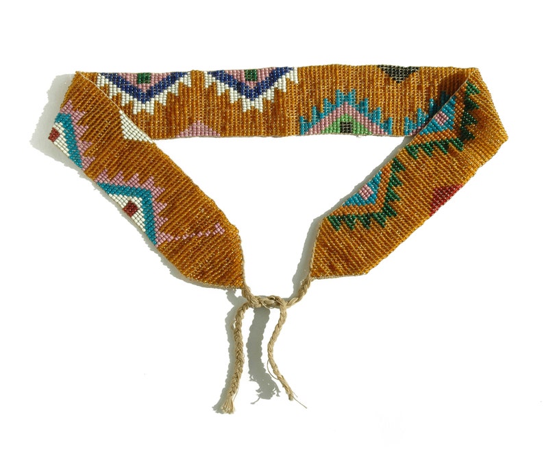 Antique Native American Beaded Headband Bold ART DECO - Etsy