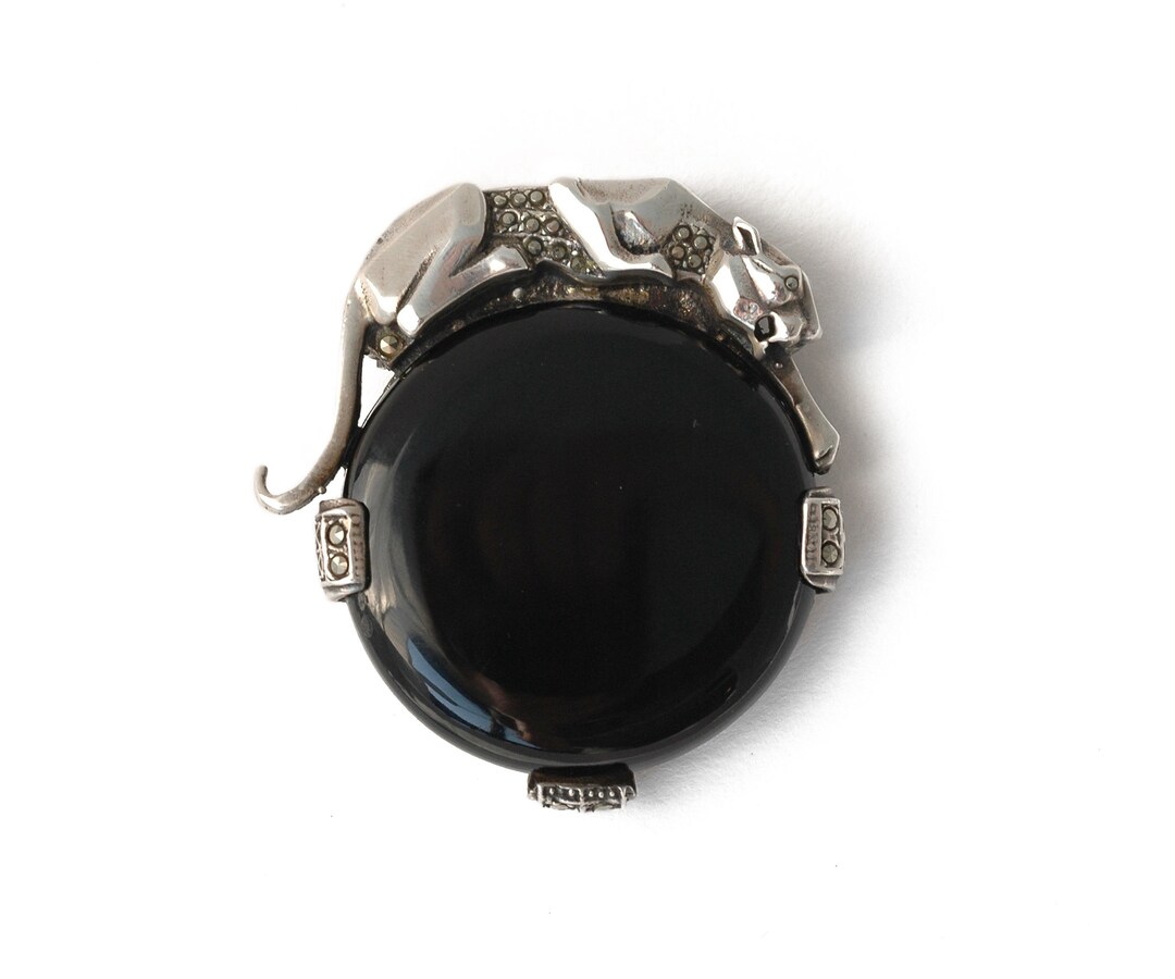 Vintage Art Deco PANTHER Pendant / Brooch 925 Sterling Silver ONYX ...