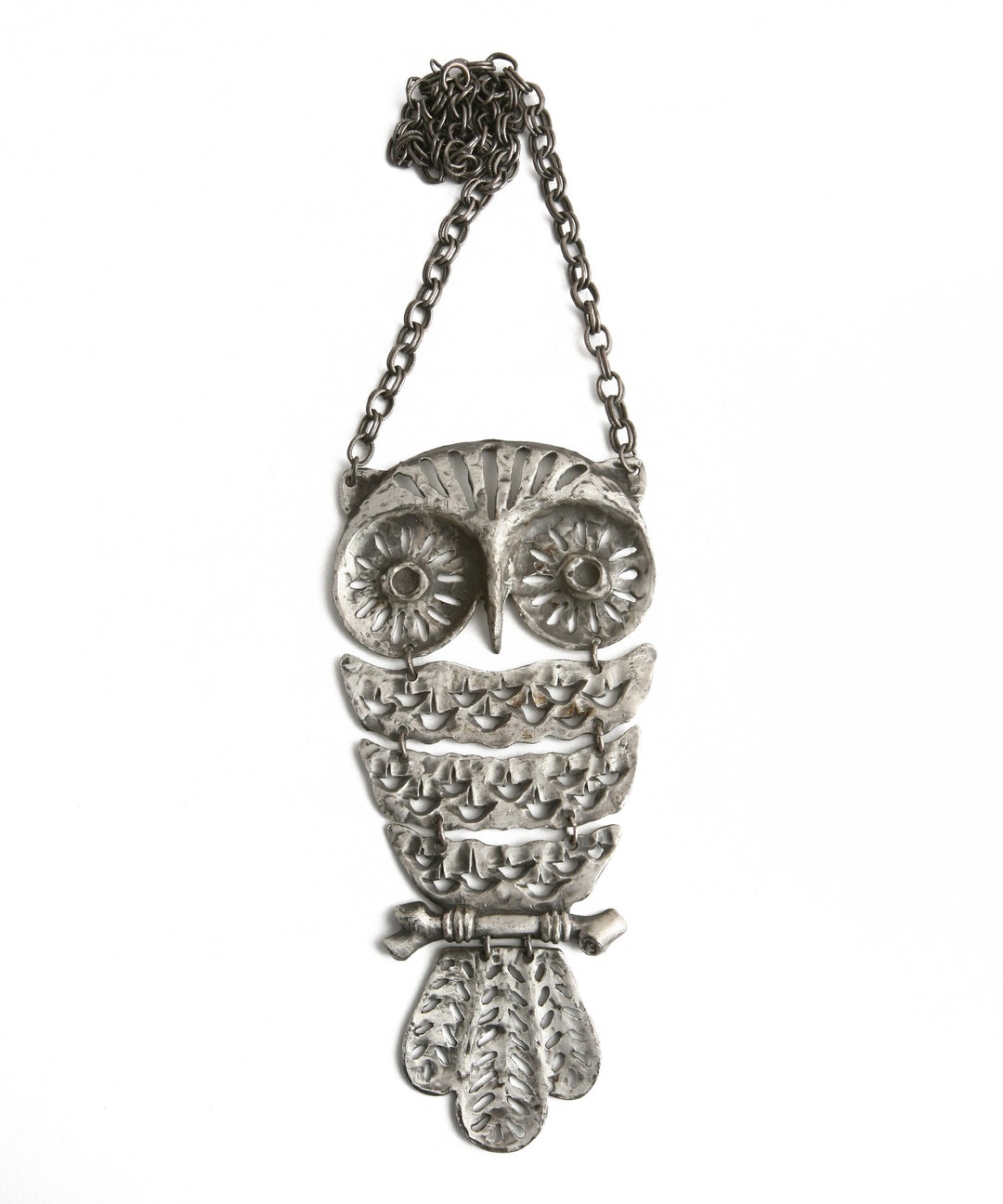 LOUIS GIUSTI Statement Necklace - Hammered Silver OWL Pendant Necklace ...