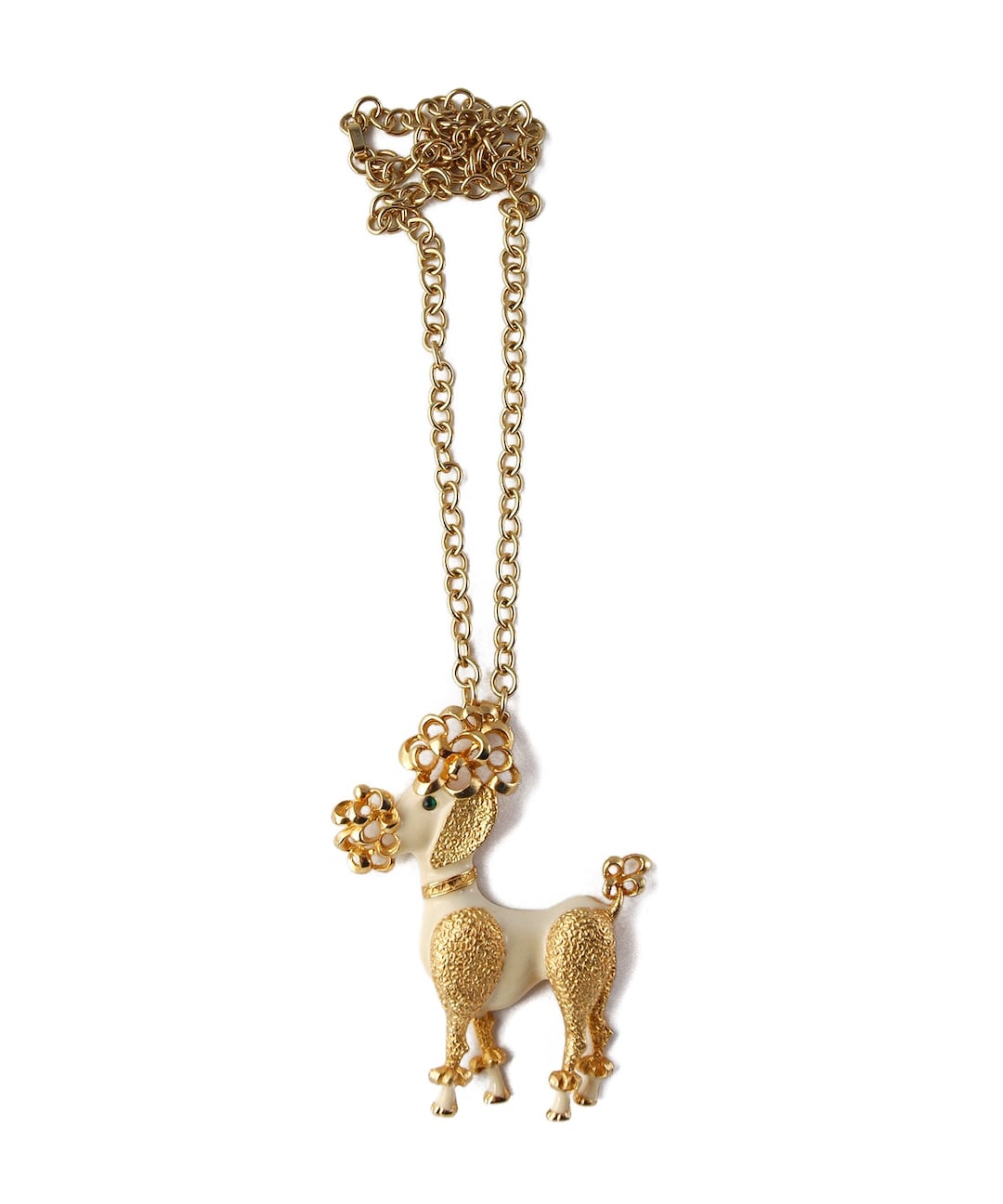 Vintage 60s Huge POODLE Pendant Necklace - Large Gold ENAMEL - Big Bold ...