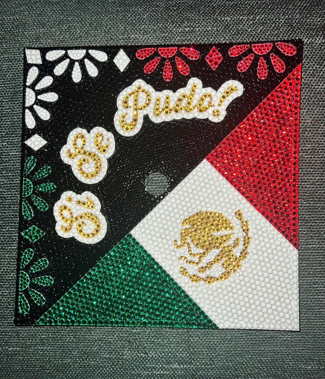 Talavera Mexican Flag “si Se Pudo” Bedazzled Blinged Rhinestone Grad ...