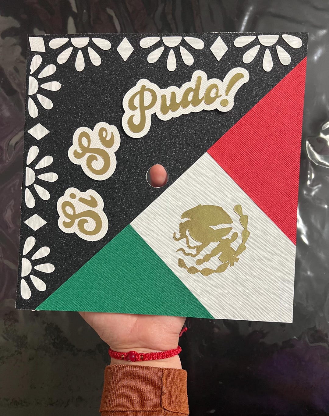 Talavera Mexican Flag “si Se Pudo” Grad Cap Topper Custom Blinged Out ...
