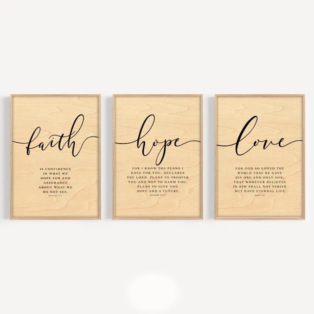 Bundle 3 Faith Hope Love Bible Verse Wall Art Set of 3 Prints, Scripture Quote Hebrews 11 ...