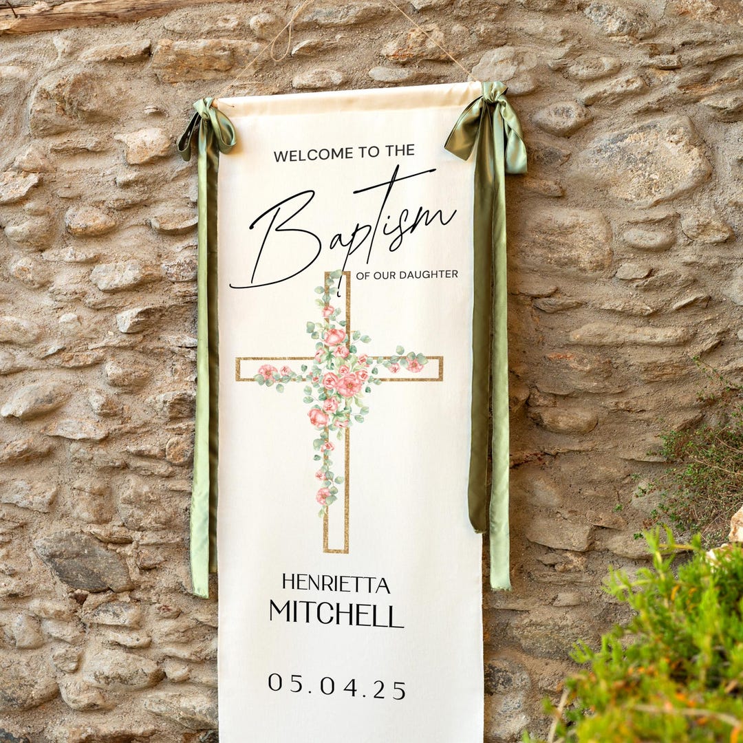 Custom Baptism Linen Banner: Personalized Christening Decor - Etsy
