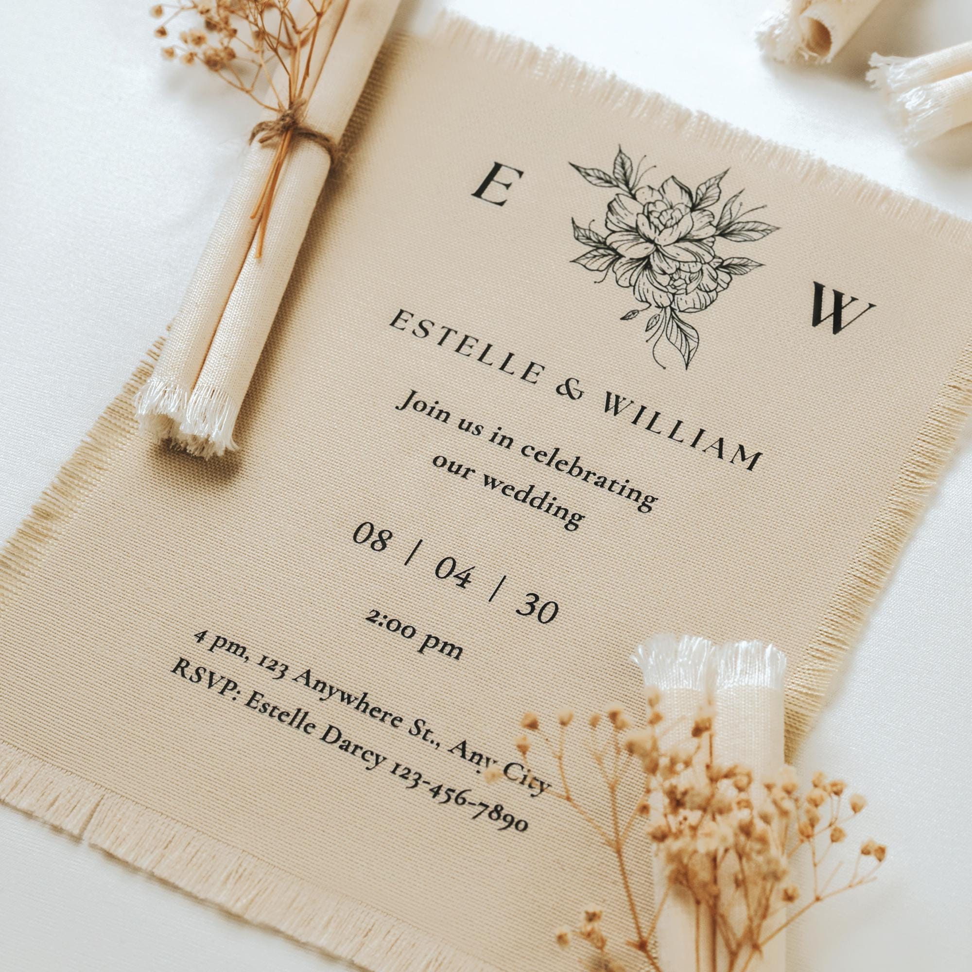 Fabric Invitation Frayed Edge Style, Handcrafted Linen Wedding Invite ...