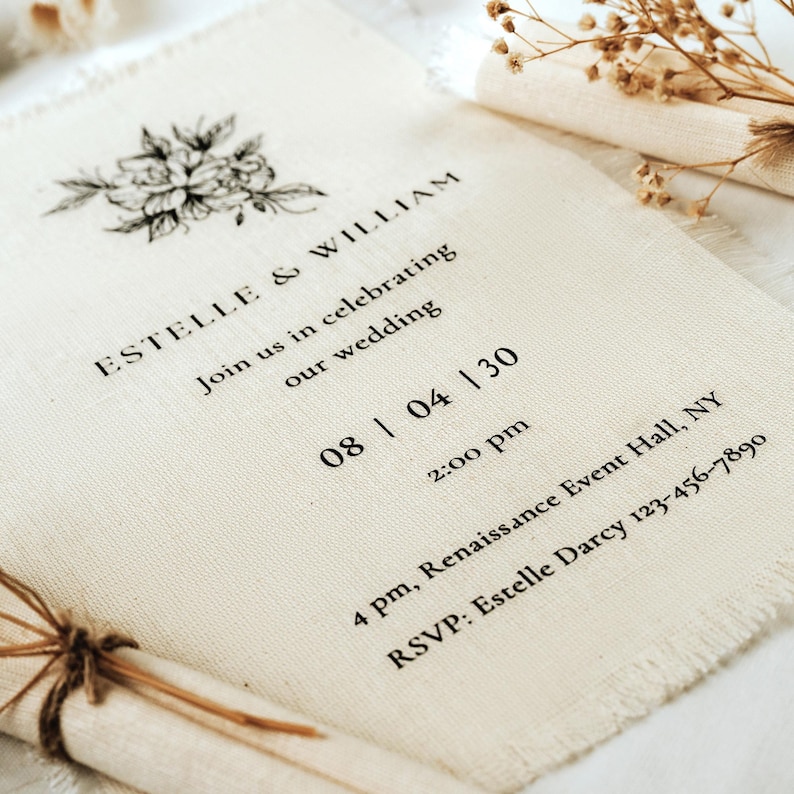 Handcrafted Linen Wedding Invitation: Frayed Edge Boho Style - Etsy