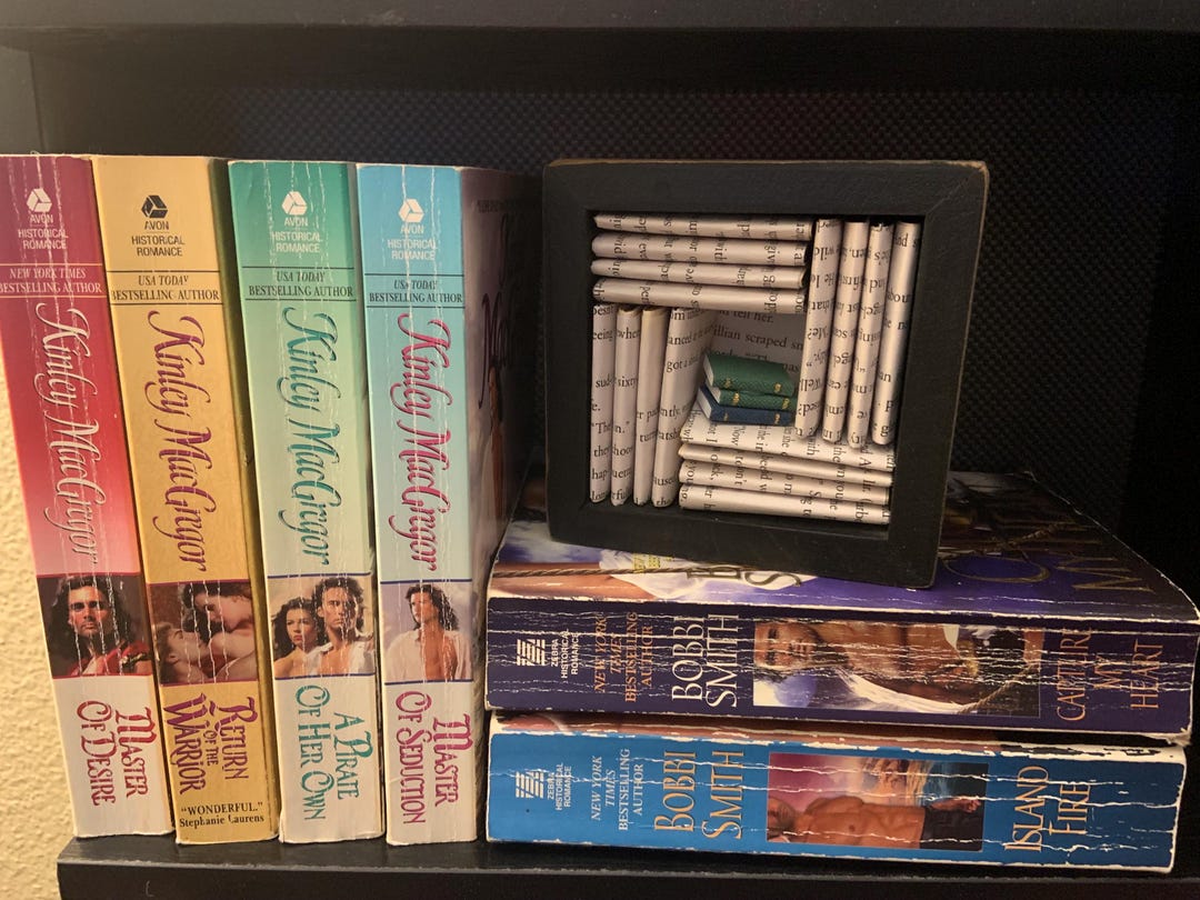 Book Art: Upcycled Book Pages in Shadow Box Decor. Tiny Books. Black ...
