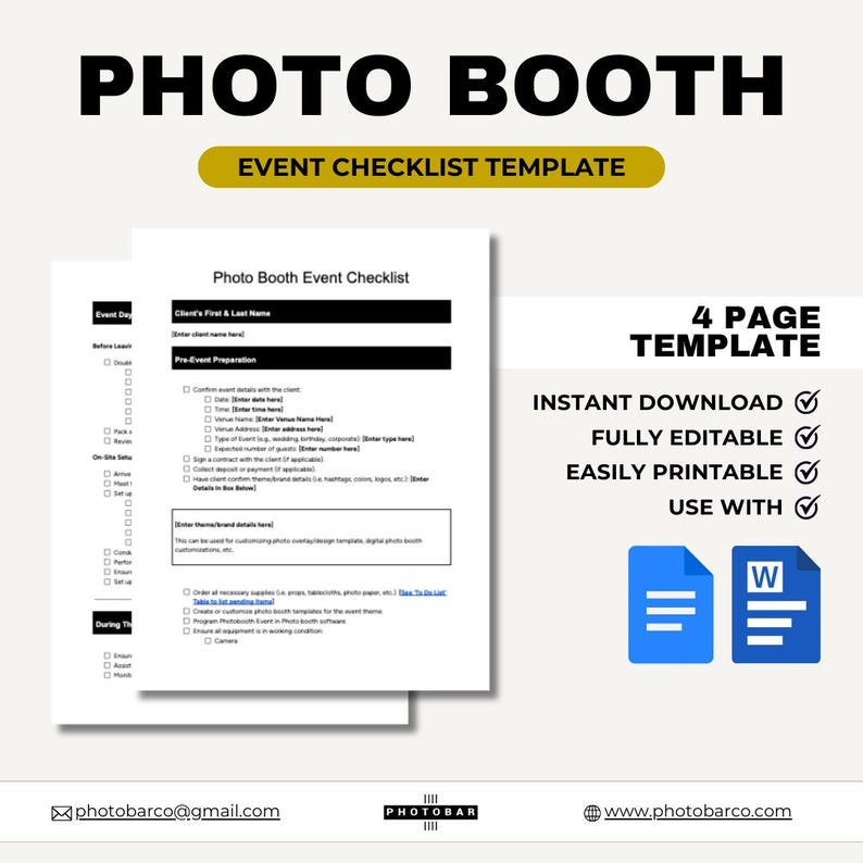 Photobooth Event Checklist Template - Etsy