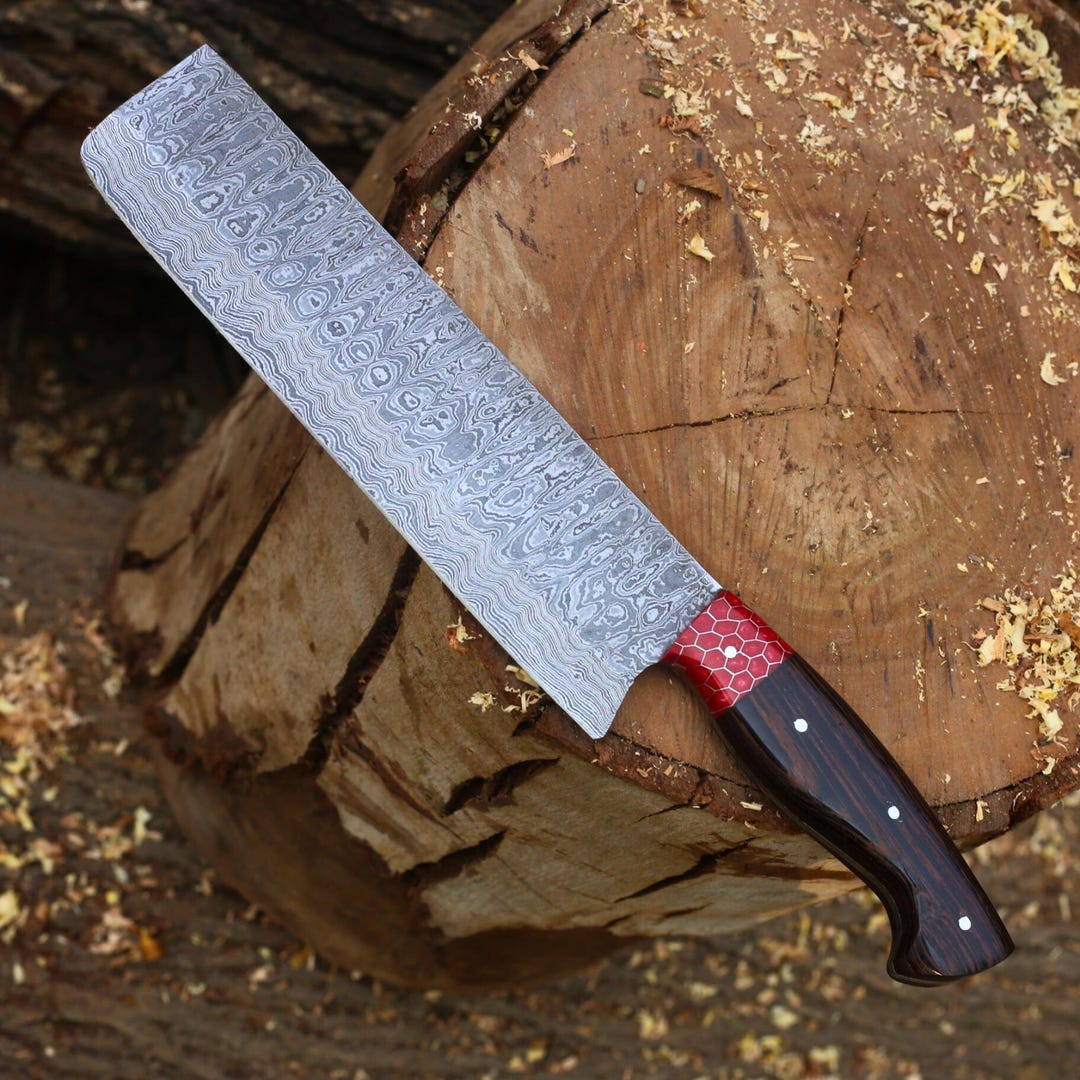 Handmade Chef Cleaver Knife , Damascus Steel Forged Chef Blades , Gift ...