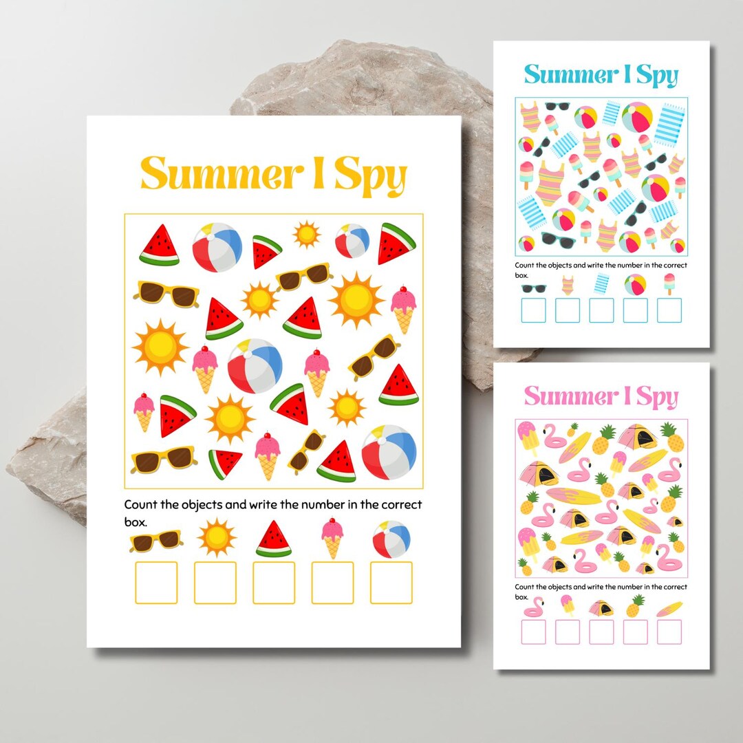 Summer I Spy Printable Worksheets | Count and Write Numbers | Preschool ...
