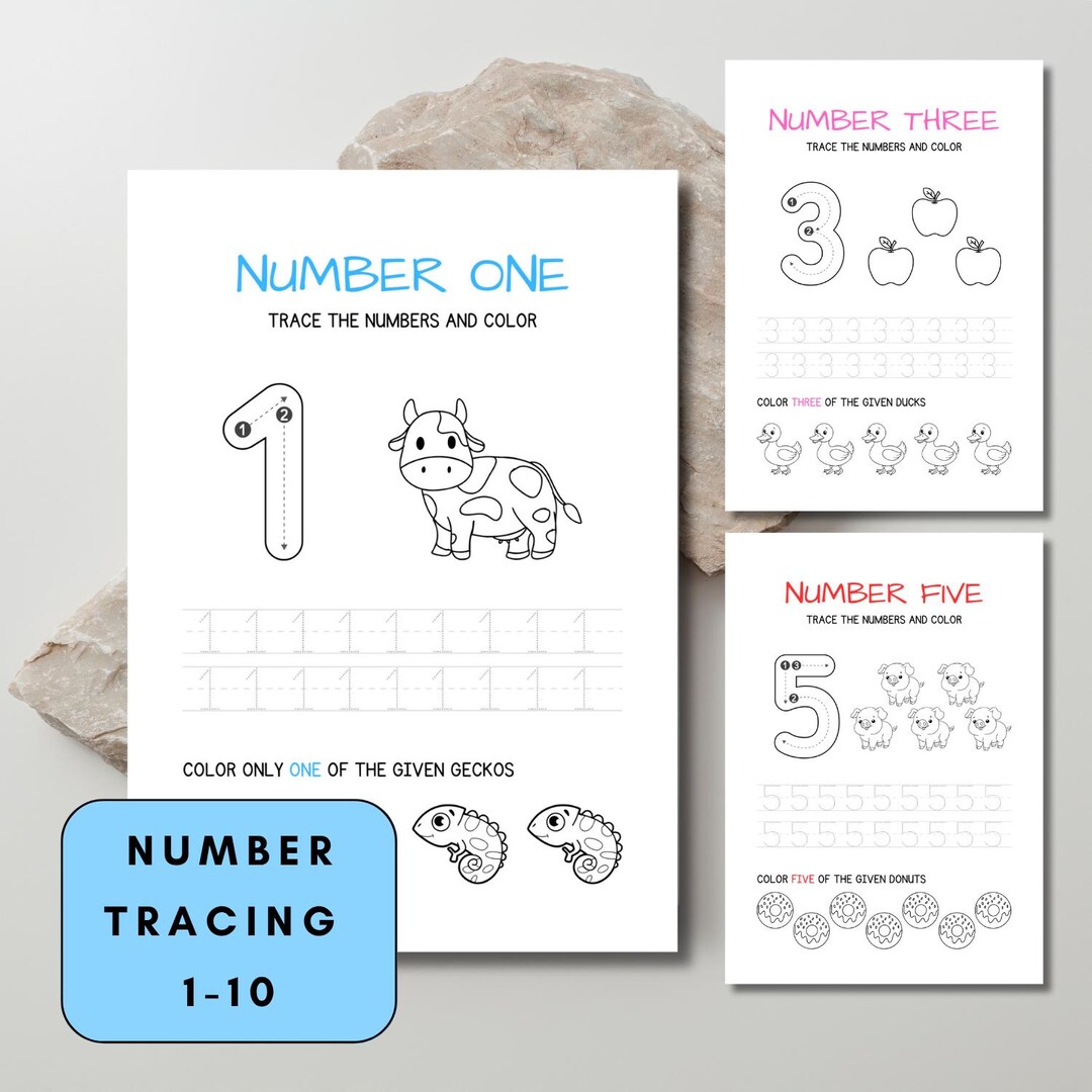 Number Tracing 1-10 Worksheets, Preschool Printable, Handwriting ...
