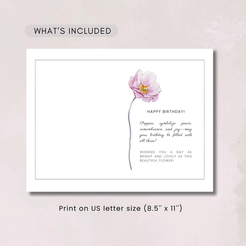 Printable Poppy Birthday Card: Floral Gift (digital Download) - Etsy