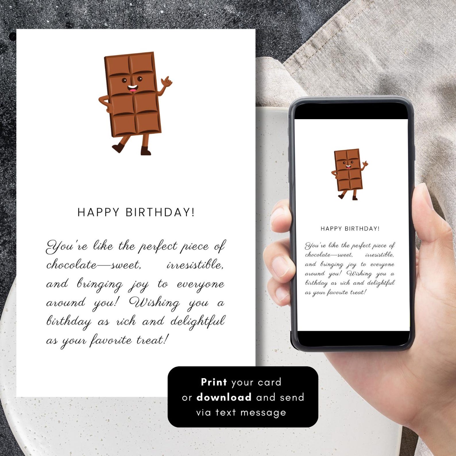 Printable Chocolate Card, Birthday Card, Happy Birthday, Card for Her ...