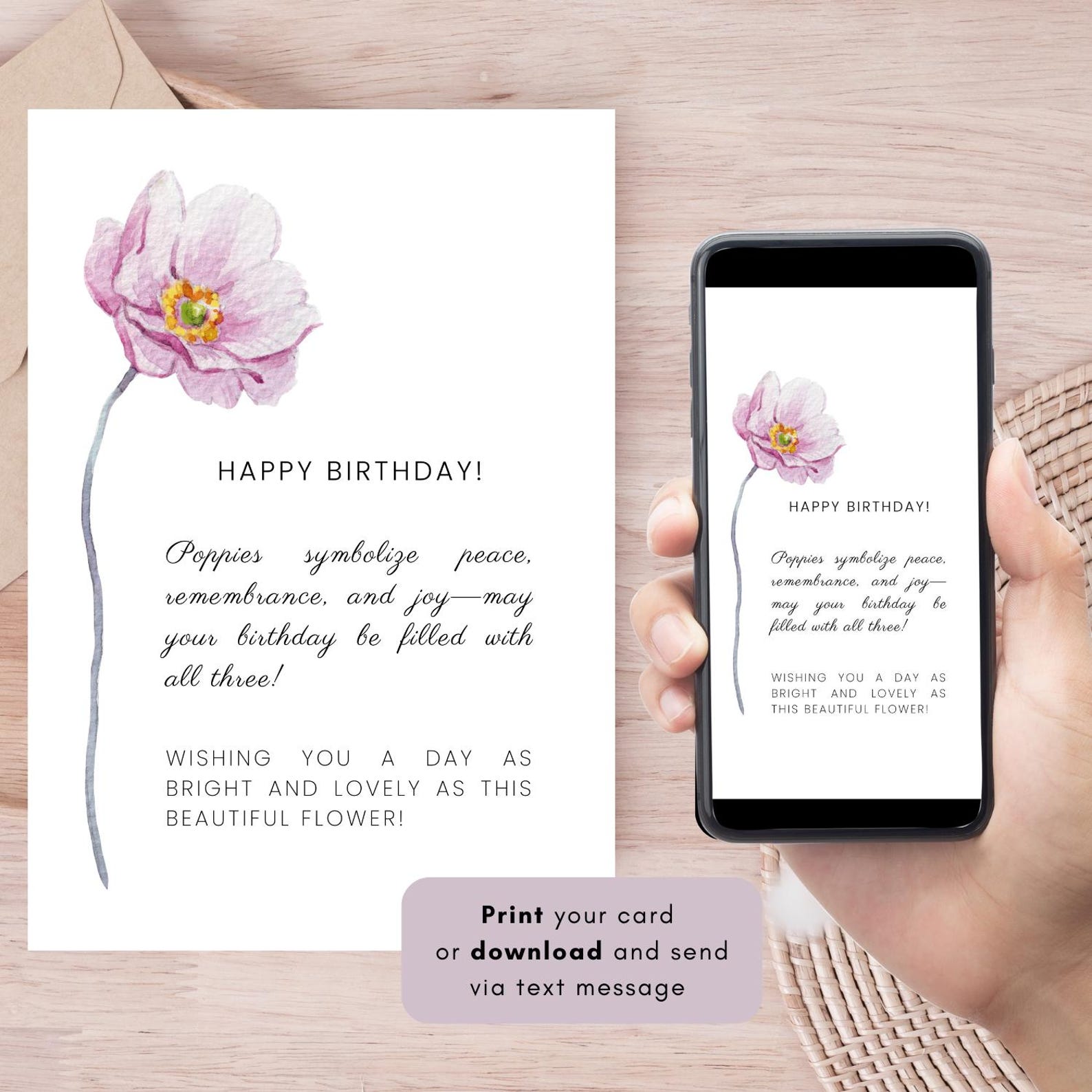 Printable Poppy Birthday Card: Floral Gift (digital Download) - Etsy