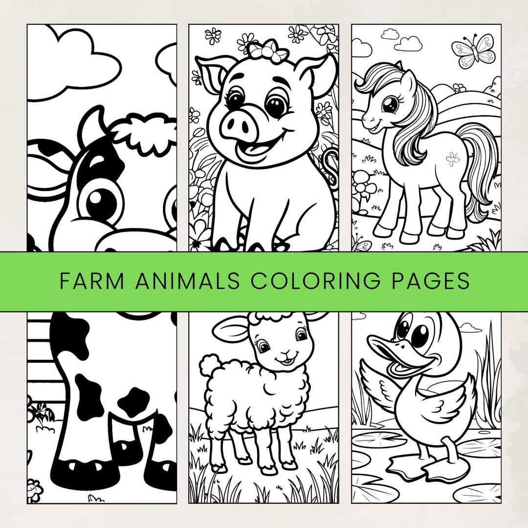 Printable Baby Animals Coloring Pages, Farm Animals for Kids, Digital ...