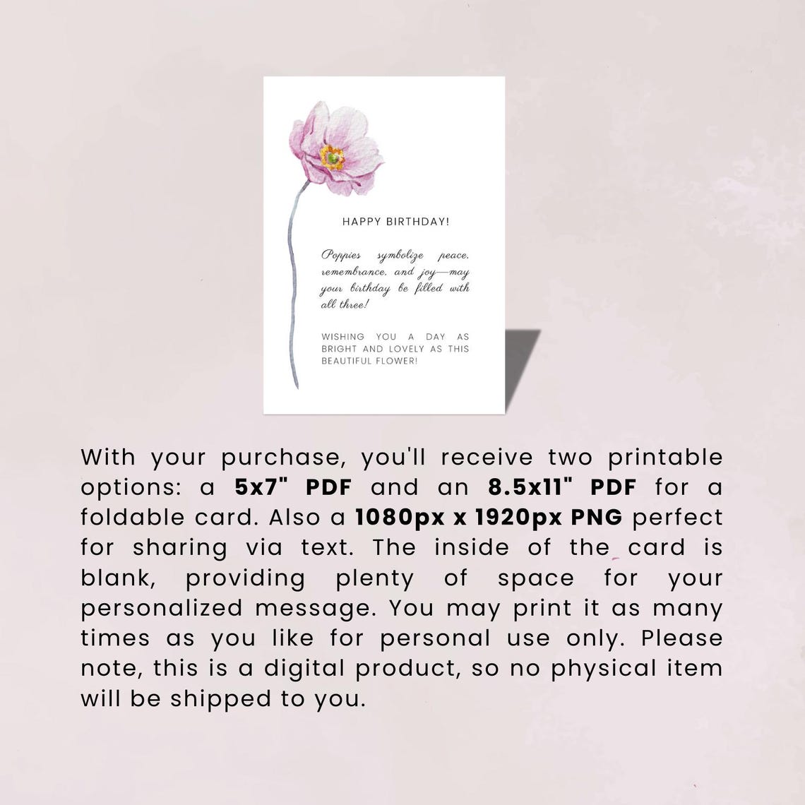 Printable Poppy Card, Poppies, Happy Birthday, Card for Her ...