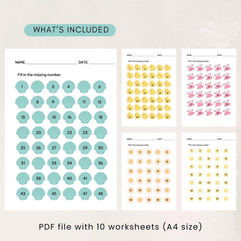 Missing Number Worksheets 1-60| Fill in the Numbers | Preschool ...