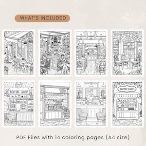 Printable Adult Coloring Pages, Cozy Coffee Shop Coloring Pages, Cafe ...