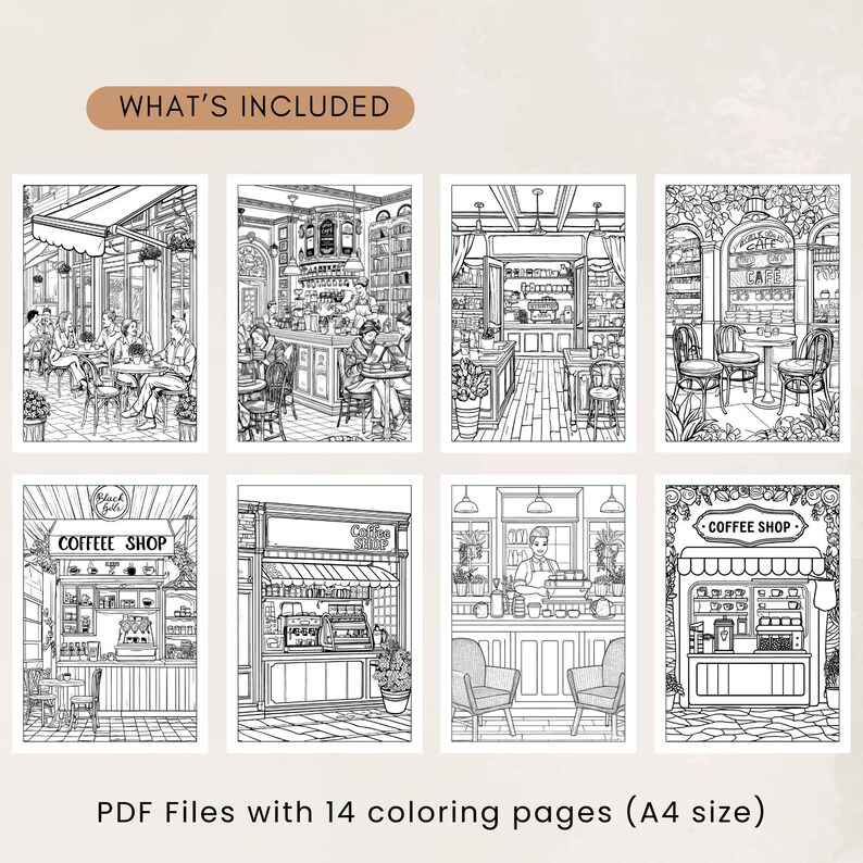 Printable Adult Coloring Pages, Cozy Coffee Shop Coloring Pages, Cafe ...