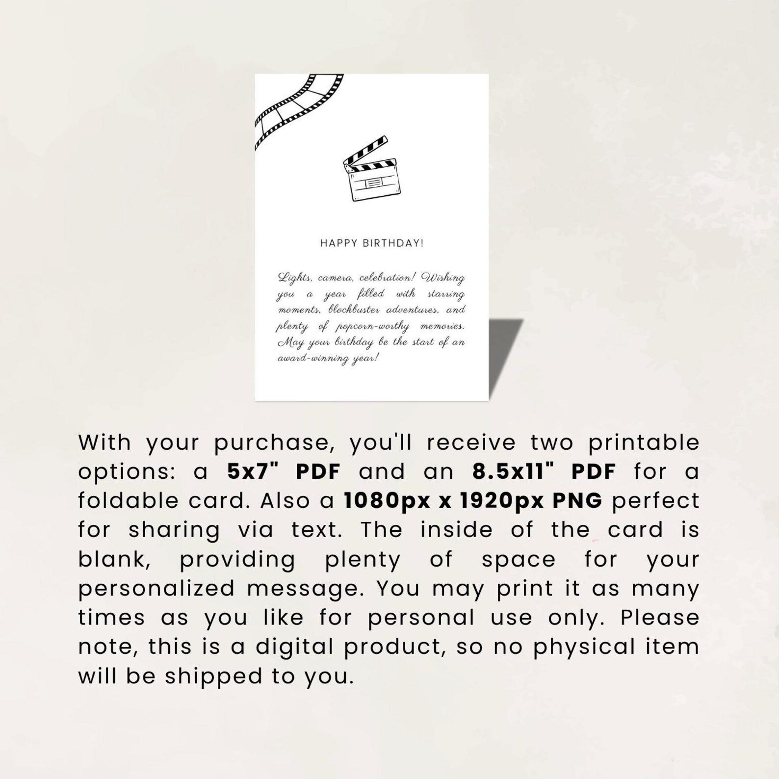 Printable Movie Themed Card, Birthday Card, Happy Birthday, Card for ...