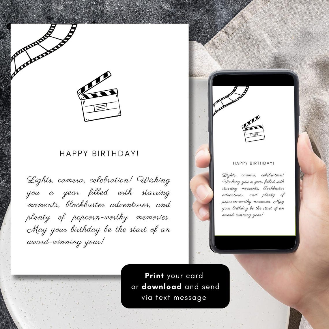 Printable Movie Themed Card, Birthday Card, Happy Birthday, Card for ...